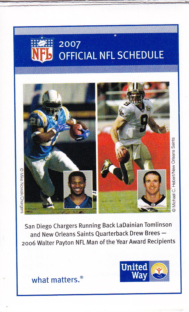 2007 NFL FOOTBALL UNITED WAY POCKET SCHEDULE - TOMLINSON - BREES | eBay