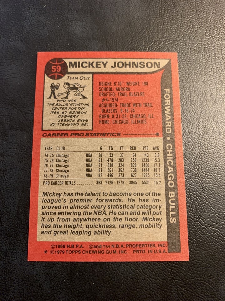 #59 Mickey Johnson Chicago Bulls,, 1979-80 Topps Cb12 | eBay