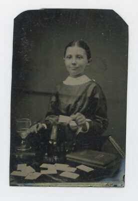 1860's-1880's TINTYPE SMILING GIRL, GOBLET, PITCHER, 12 CDV PHOTOS LAY ...