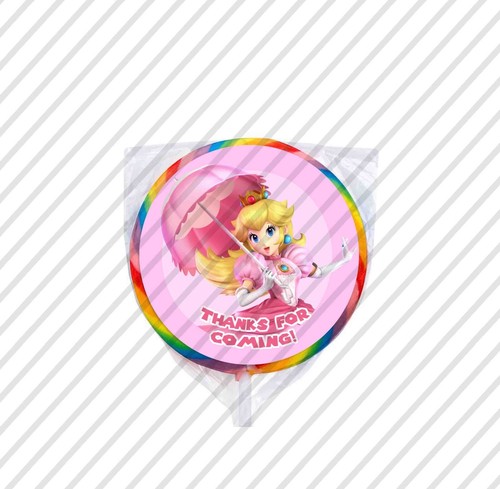 24 Princess Peach Custom 1.67" Stickers Labels for Bag Lollipop Party ...