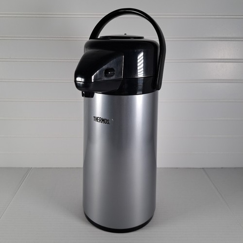 Thermos Vacuum Insulated Pump Pot Carafe Silver 2 Quart Glass Hot Cold ...
