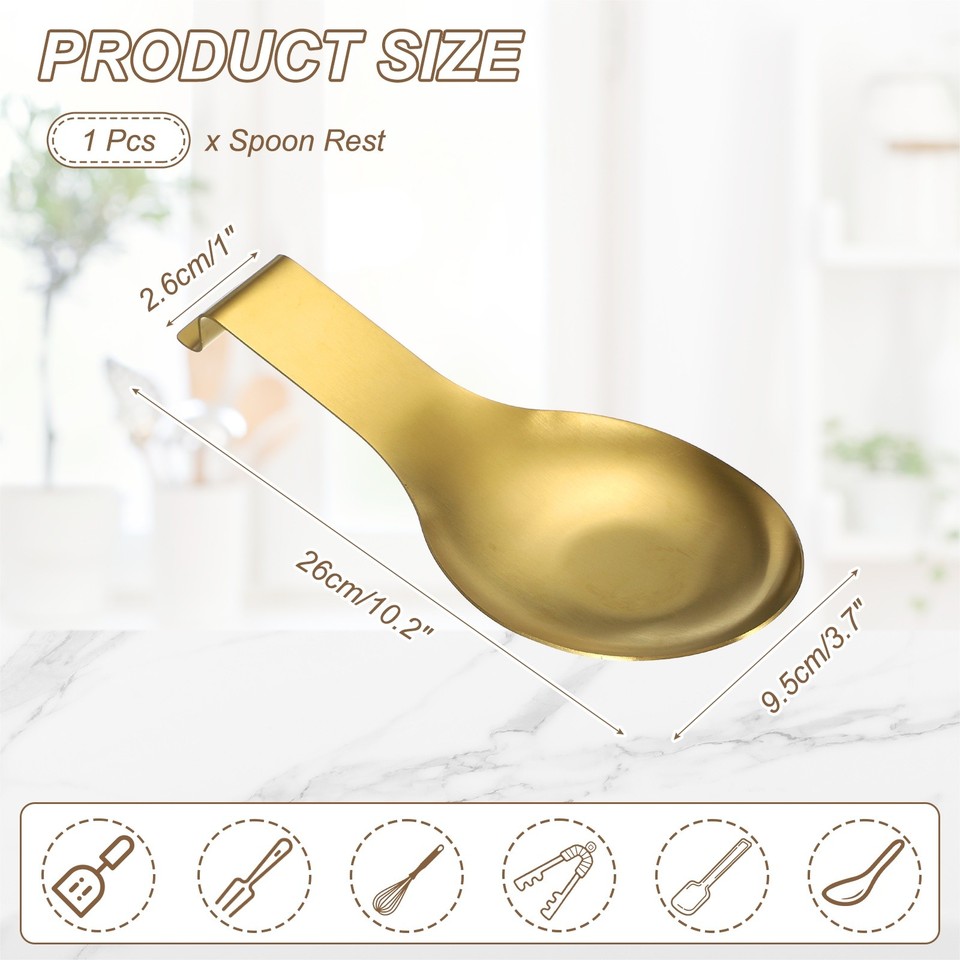 Spoon Rest, Stainless Steel Spoon Holder with Hook for Kitchen, Gold ...