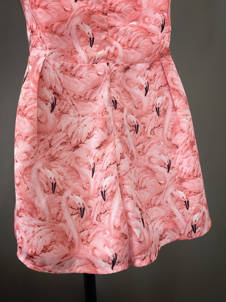 Pink Flamingo Print Strapless Romper, Deep V Neck, Tie Front Medium | eBay