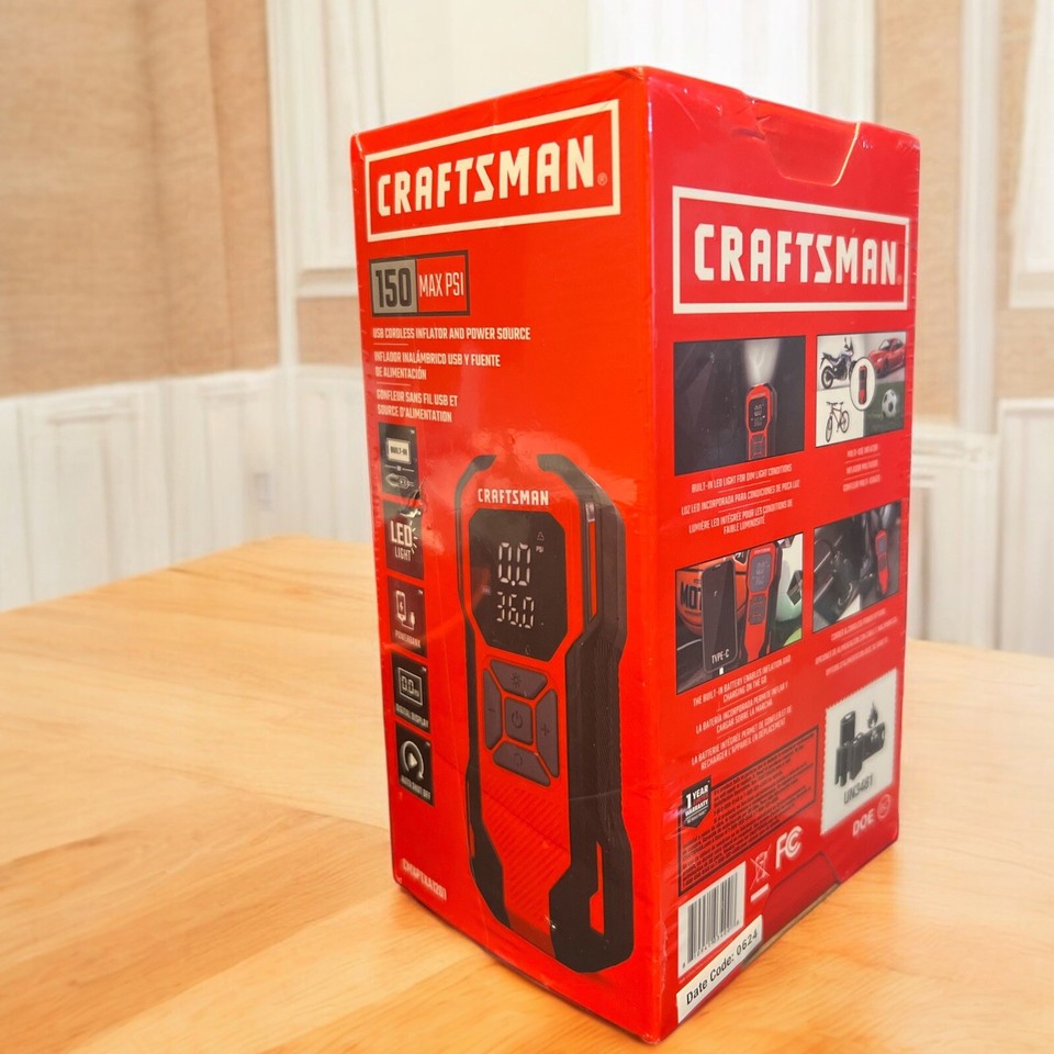CRAFTSMAN PORTABLE AIR INFLATOR rechargeable 12-VOLT LITHIUM ION ...
