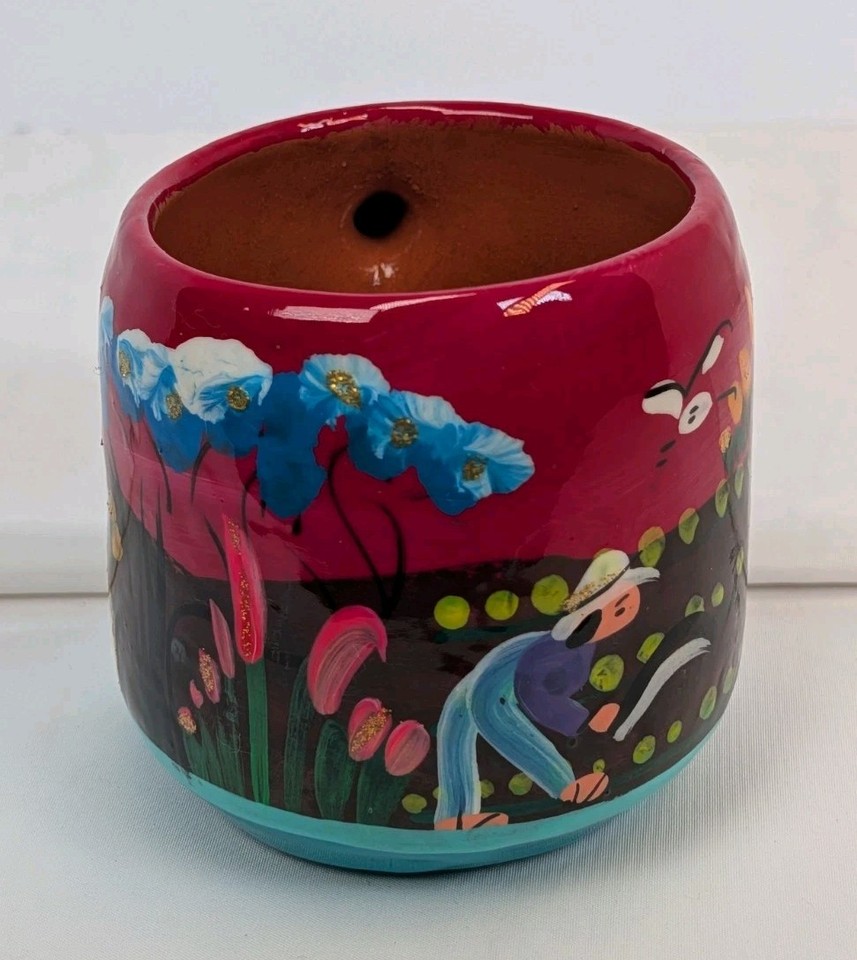 Vintage Handpainted Mexican Story Telling Redware Pottery Mug Mexico ...