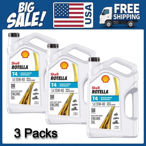 3 Packs Shell Rotella T4 Triple Protection 15W-40 Diesel Engine Oil, 1 ...