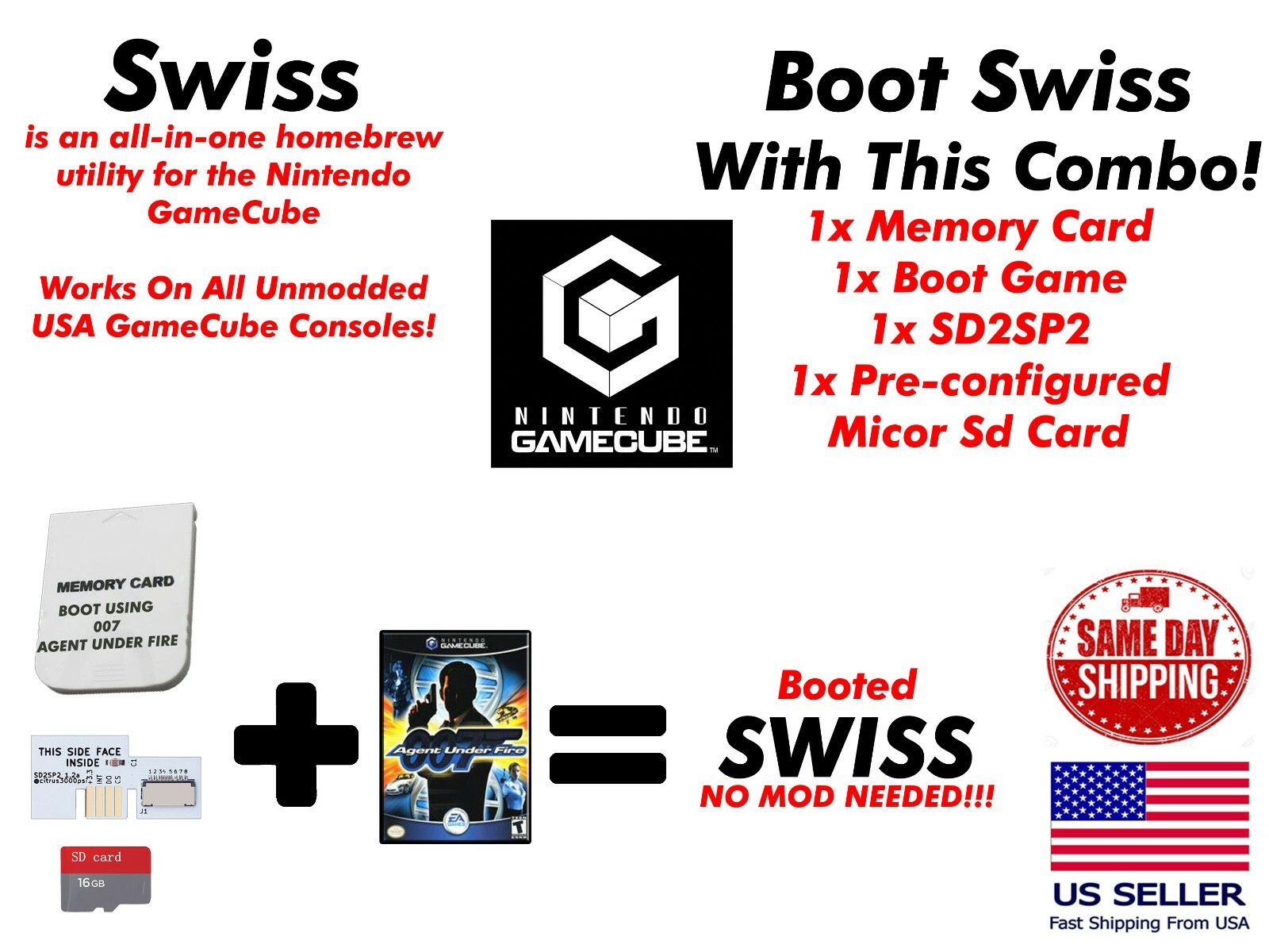 +SWISS GameCube Memory Card Booting SWISS SD Loader SD2SP2 Combo Plug and Play