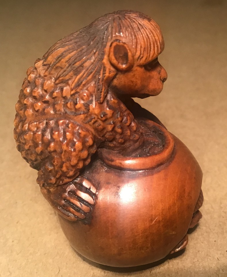 Japanese Boxwood Netsuke - Dual Kappa w/Pot - Signed | eBay