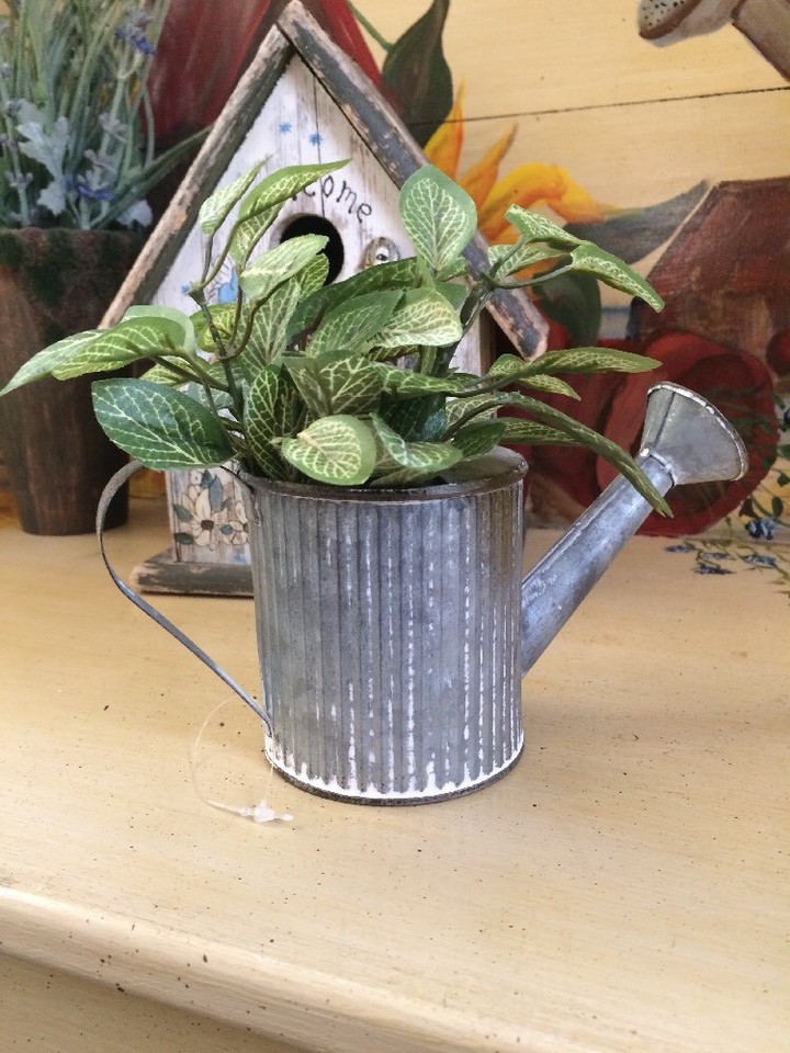 MINI Galvanized Watering Can Rustic Tin Planter Vase Basket Primitive ...
