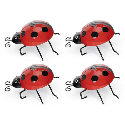 4x Ladybug 10cm Pot/Planter Sitter Outdoor Ornament Patio Garden Decor ...