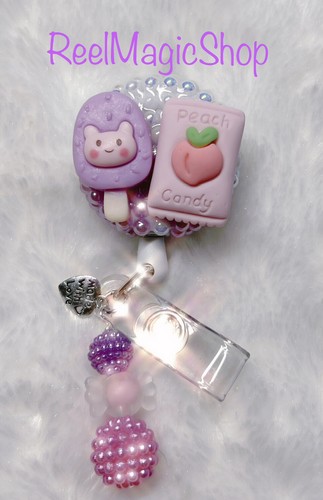 Kawaii Peach Candy Popsicle ID Badge Holder Retractable Reel 24" Slide ...