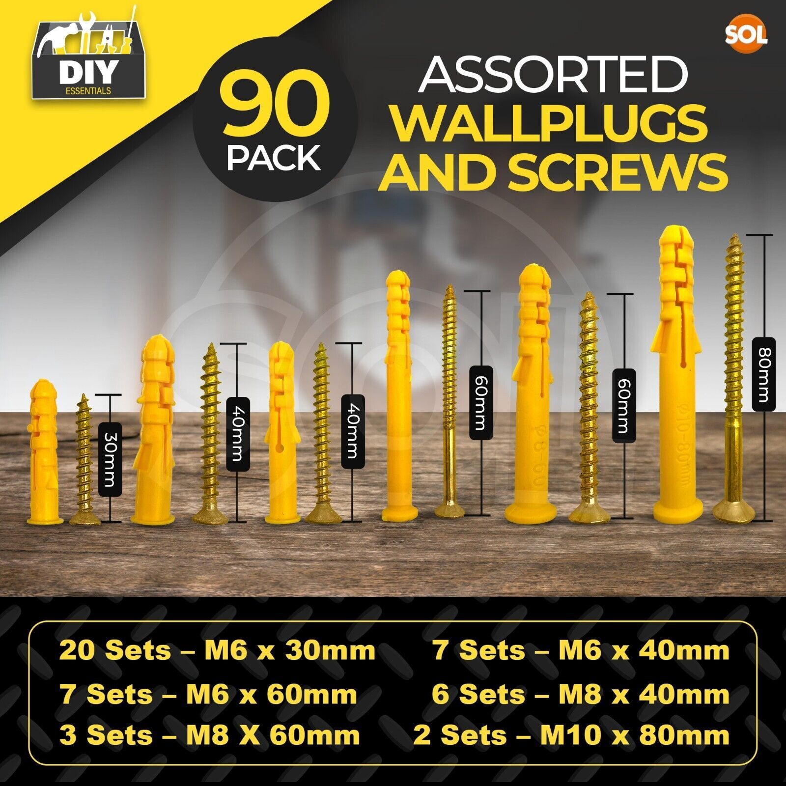 90-270Pcs Wall Plugs and Screws Set For Heavy Duty Raw Rawl ...