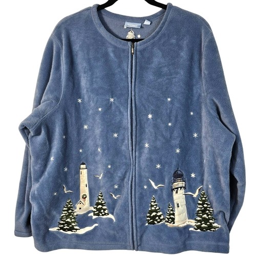 Croft & Barrow Fleece Jacket Women's 2X Blue Winter Lighthouse ...