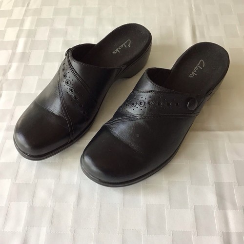 Clarks collection Womens Sz 9 M Black Leather Slip On Shoe Casual ...