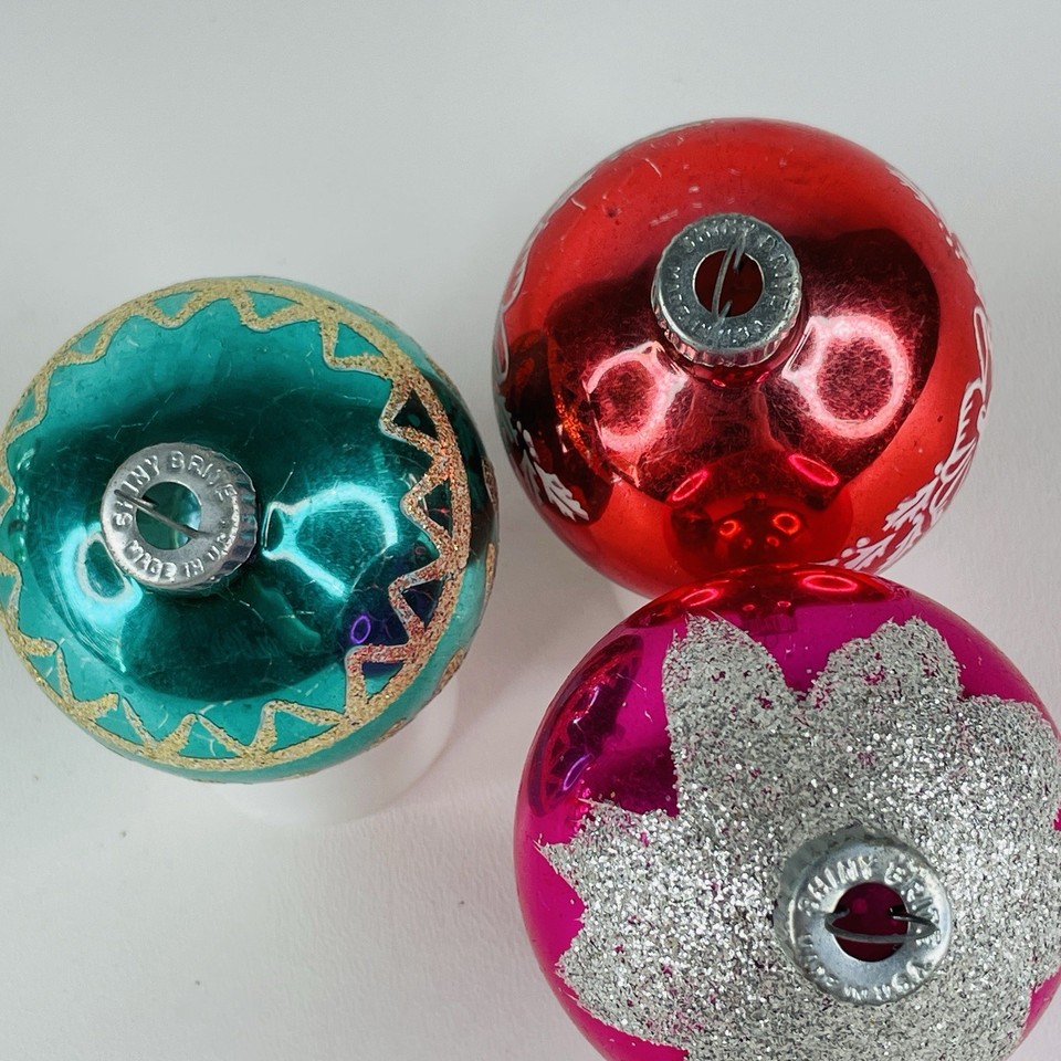 6 Shiny Brite Atomic Twister Stripe Bells Round Mica Christmas Tree ...