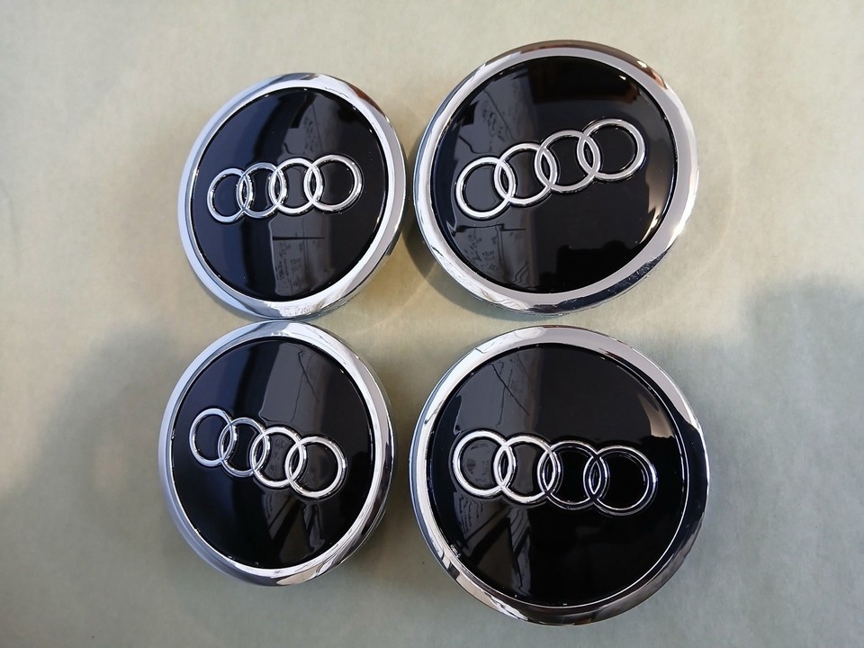 Audi 69mm Black Chrome Wheel Rim Center Hub Caps Emblem 4PC Set ...