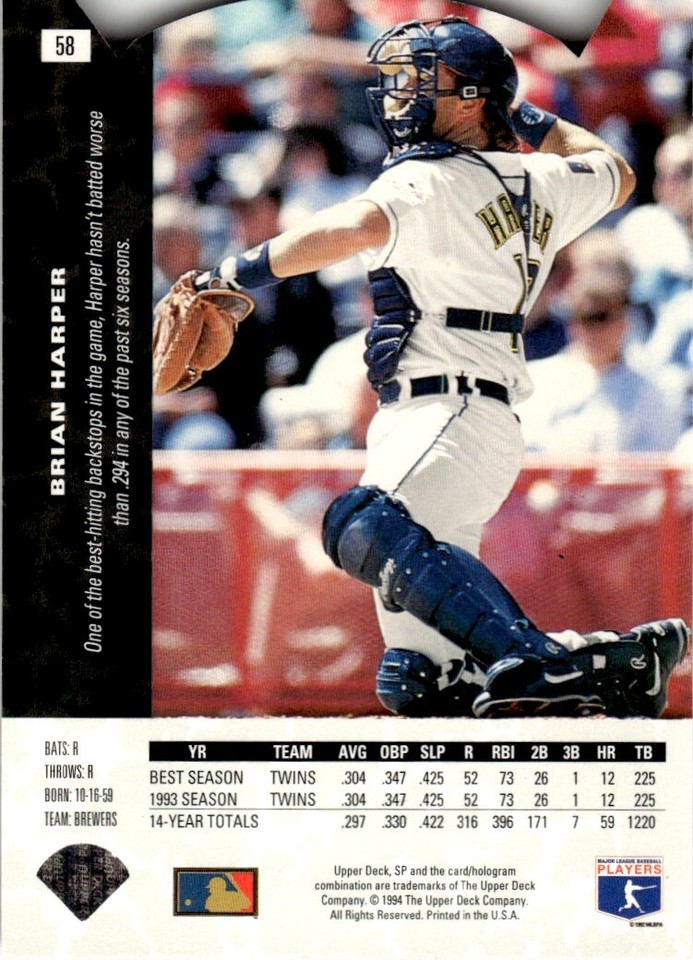 1994 SP Die Cut Brian Harper Milwaukee Brewers #58 | eBay