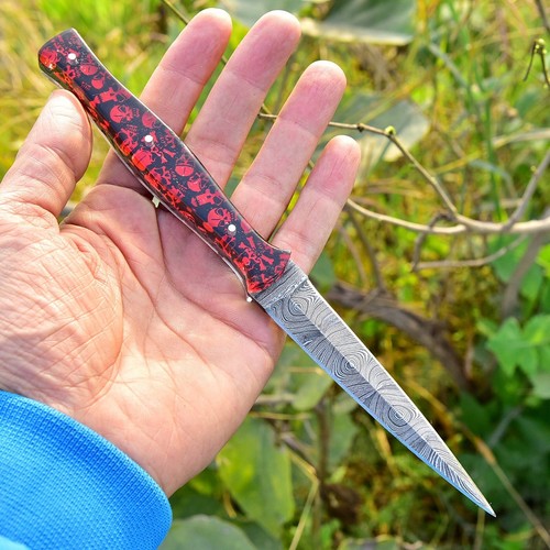 9"TACTICAL HUNTING FIXED DAGGER BLADE DAMASCUS STEEL KNIFE PUNISHER ...