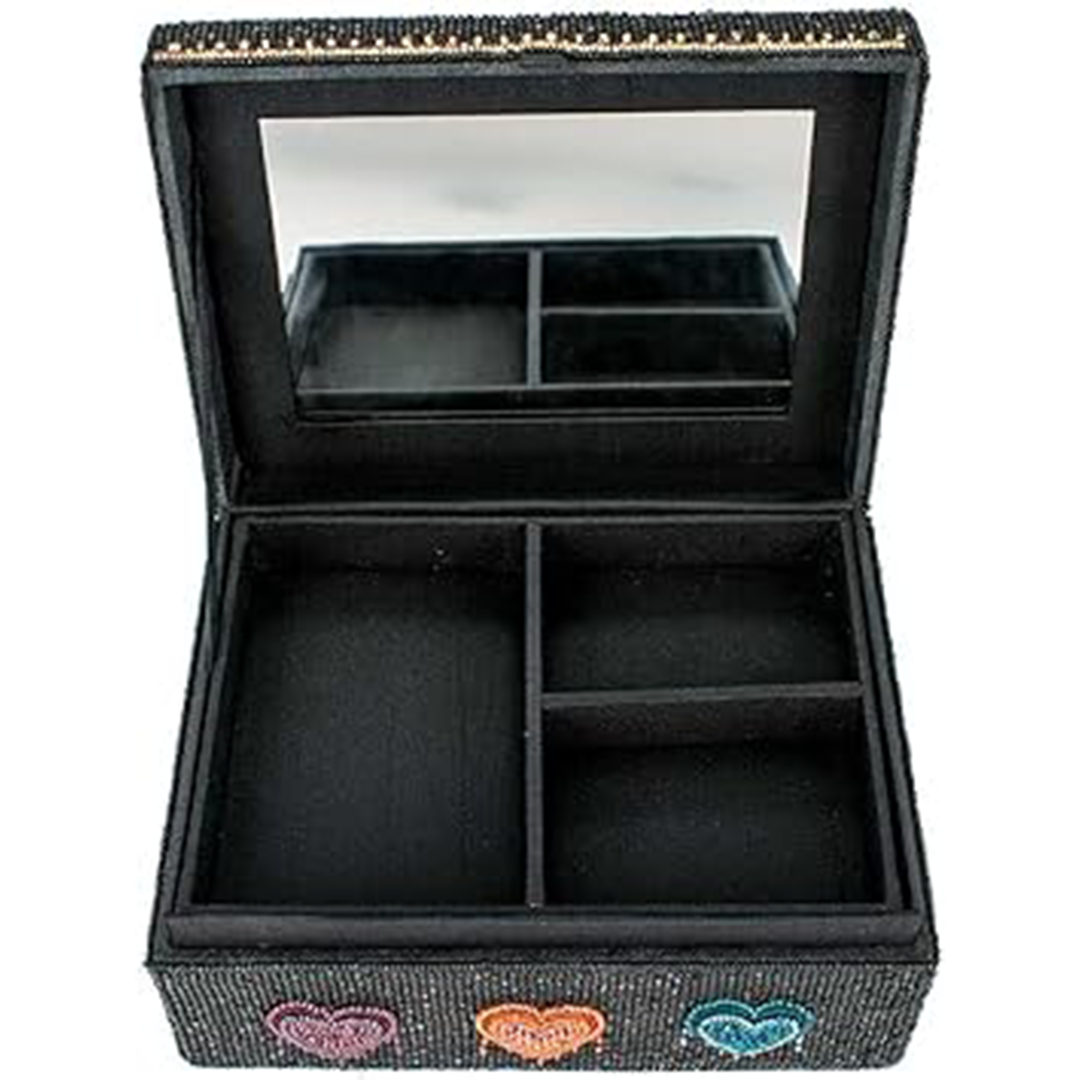 Mary Frances Love All Around Glass Beaded Black Geometric Box Blue Red ...