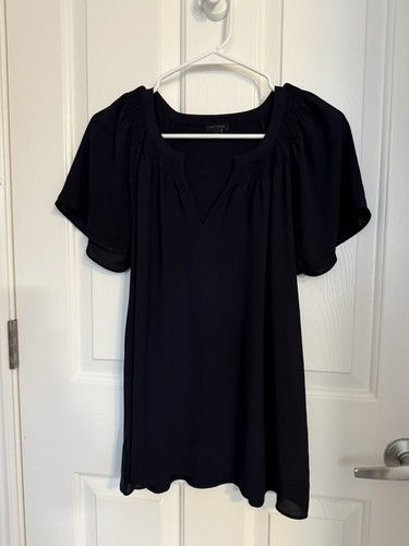 Ann Taylor Split Navy Blue Neck Top With Flutter Sleeves Size M | eBay