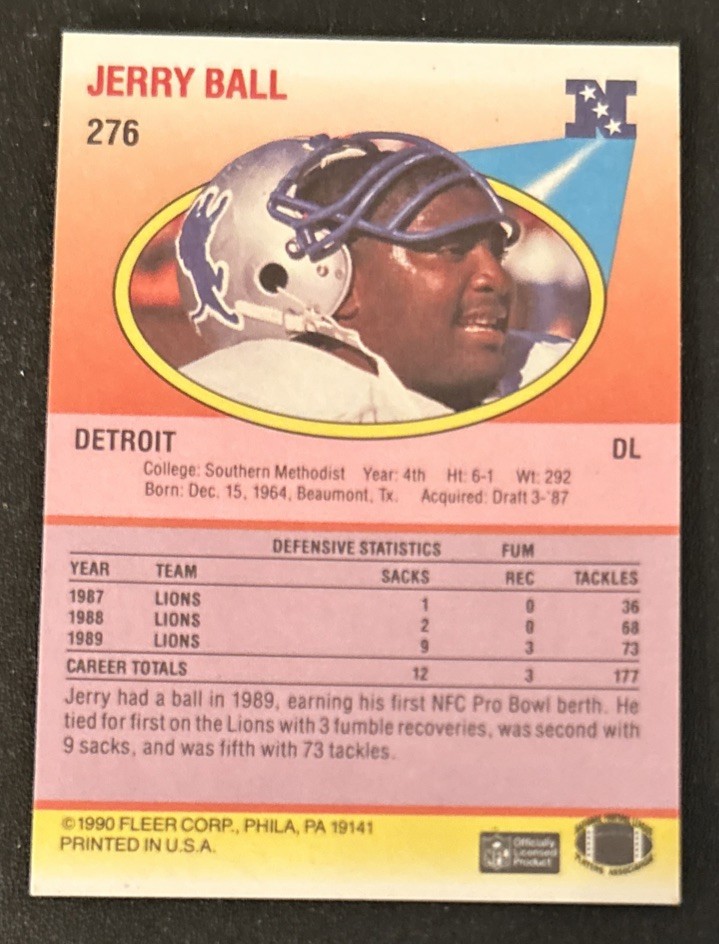 1990 Fleer Jerry Ball Football Card #276 Lions DL VG O/C | eBay