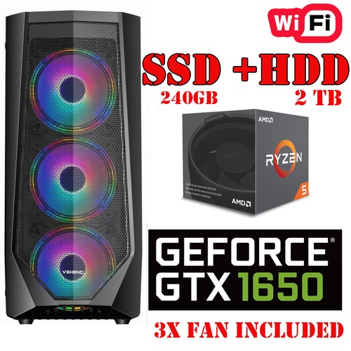 Gaming PC Desktop Computers AMD Ryzen 5 8GB RAM 2TB HDD+SSD GTX 1650 ...