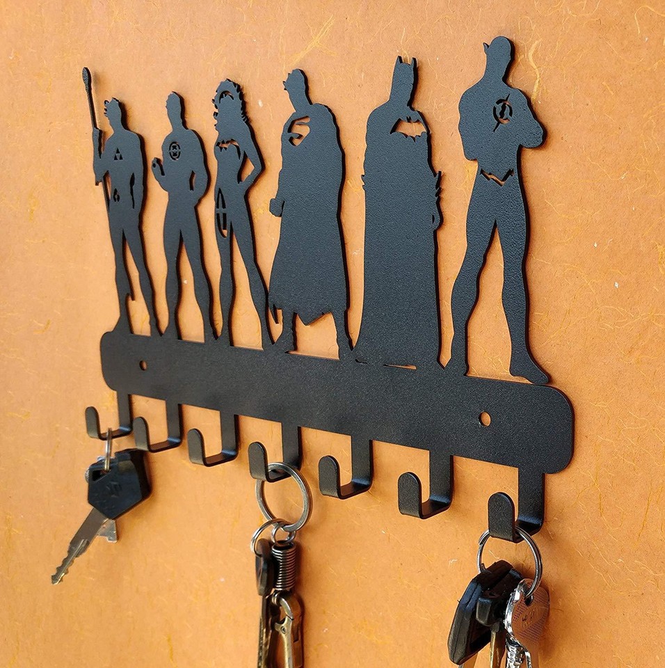 Justice League superhero figures Steel Key Holder with 7 Hooks Black ...