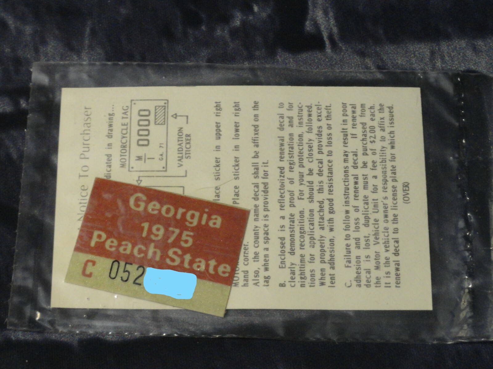 NOS 1975 Georgia License Plate DMV Year Tag Registration Validation ...