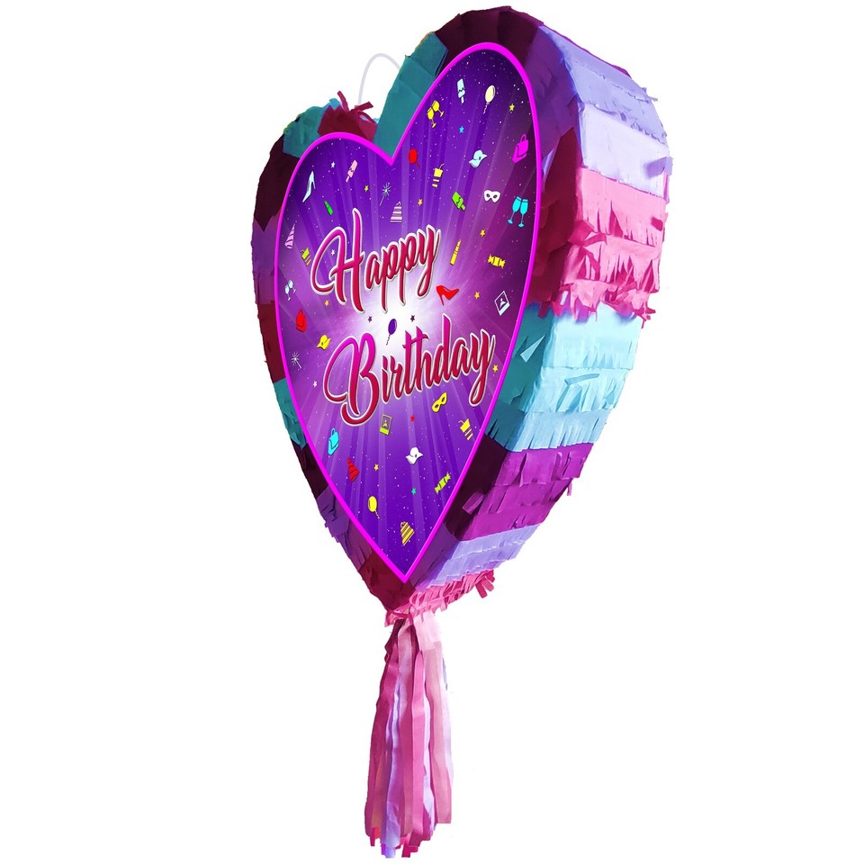 Girls Birthday Pinata with stick heart party game fun ladies theme pink ...