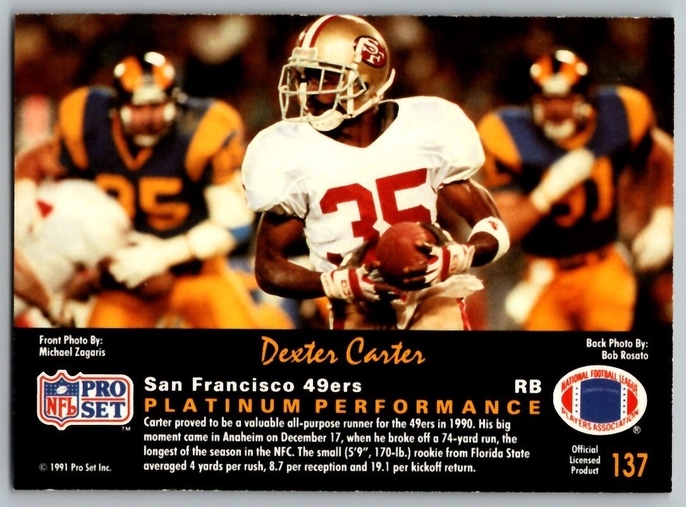 1991 PRO SET PLATINUM DEXTER CARTER SAN FRANCISCO 49ERS #137 | eBay