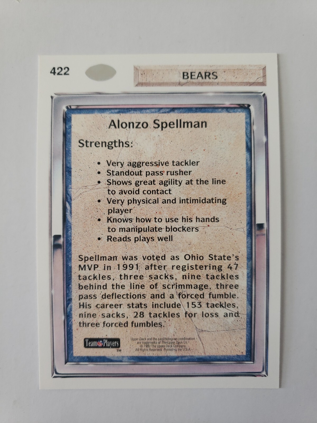 1992 Upper Deck - #422 Alonzo Spellman (RC) for sale online | eBay