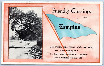 Postcard IL Friendly Greetings From Kempton Illinois Pennant Flag Ford ...