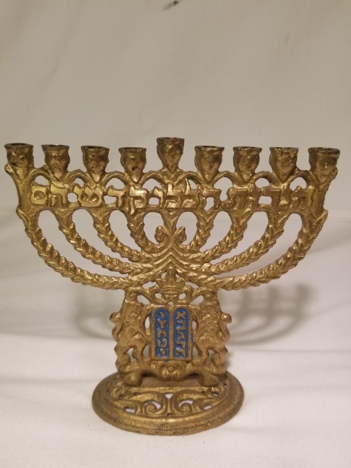 Vintage WAINBERG Brass Hanukkah Miniature Menorah Candle Holder Israel ...