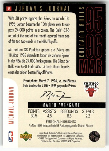 1996-97 Collector's Choice Japanese #J5 Michael Jordan Jordan's Journal ...