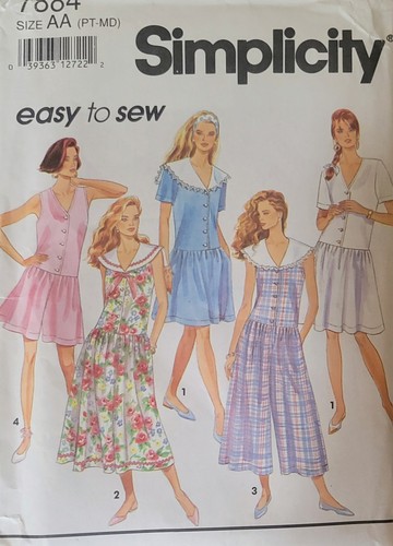 7884 Vintage Simplicity SEWING Pattern Misses Dress Collar Sleeve ...