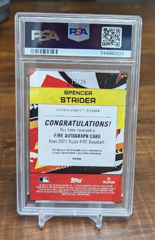 2022 Topps Fire SPENCER STRIDER FIRE AUTOGRAPH - 01/25 ROOKIE (PSA 9) | eBay