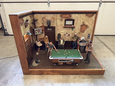 Vintage (Michael Garman/1986/54-100) Pool Table Scene Lighted Diorama ...