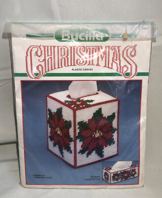 Bucilla Christmas Plastic Canvas 3D Poinsettia Tissue Box Cover 61007 ...