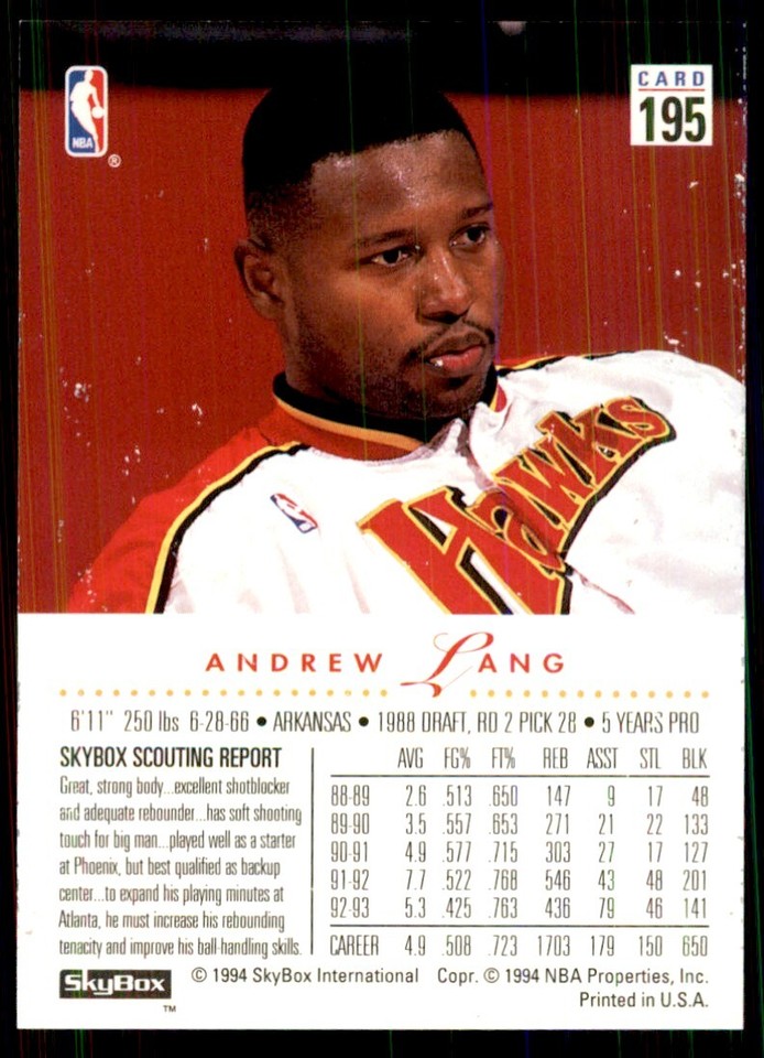 1993-94 SkyBox Andrew Lang Basketball Cards #195 | eBay