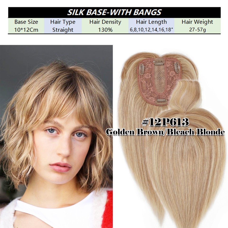 Real Remy Human Hair Toppers Toupee Extensions Clip in Top Middle Part ...