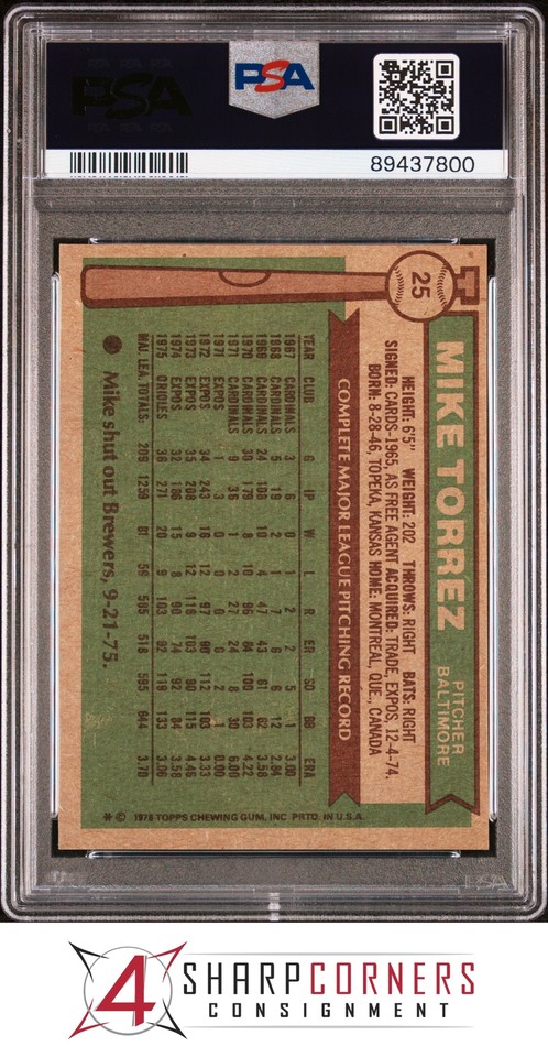 1976 TOPPS #25 MIKE TORREZ ORIOLES PSA 9 B4026605-800 | eBay