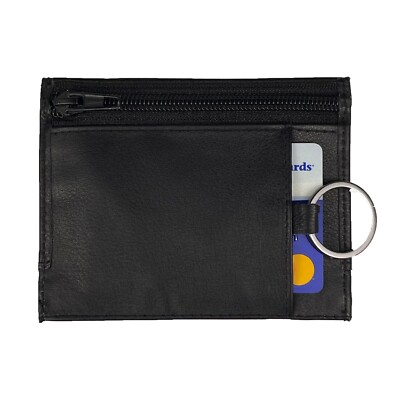 Leather Front Pocket Key Chain Wallet , ID Window, 2 Zippered Pockets ...