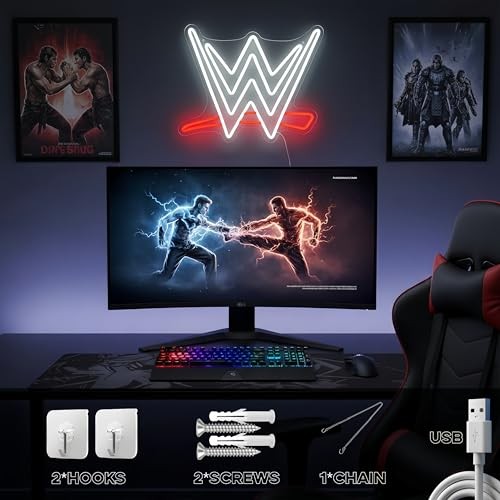 Wrestling Neon Sign, Dimmable LED Light Up Sign for Wall and Room Decor ...