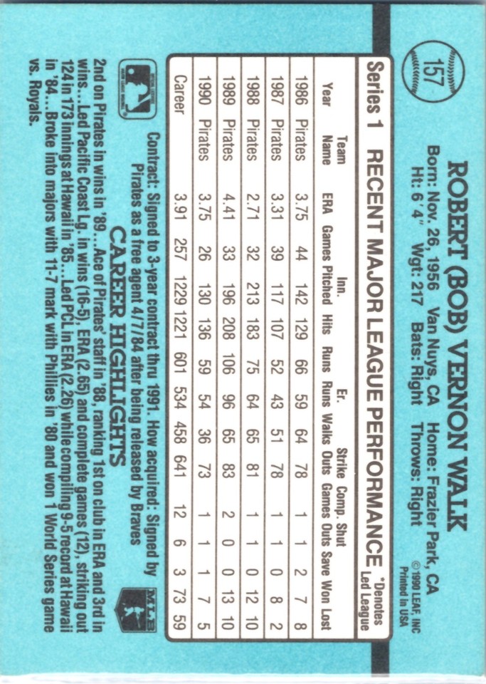 Bob Walk Pittsburgh Pirates 1991 Donruss #157b | eBay