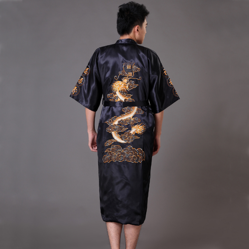 Bathrobe Embroidery Chinese Dragon Robe Male Sleepwear Gown Home ...