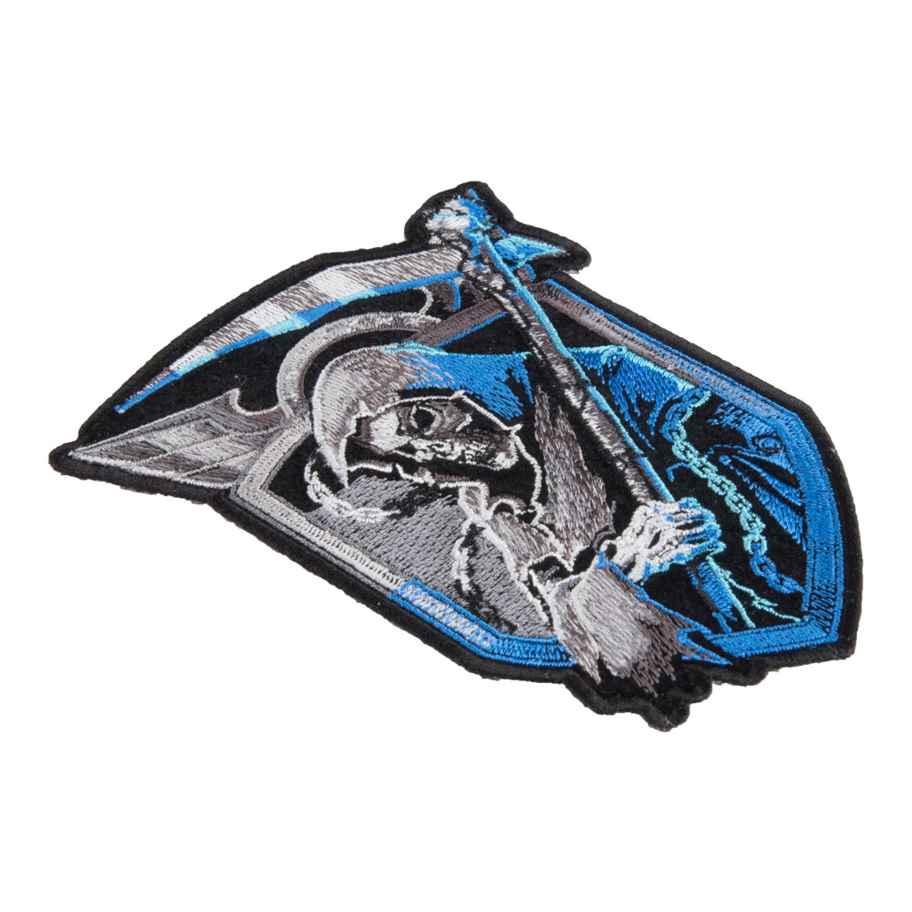Angel Of Death Blue Shield Patch, Grim Reaper Skull Patches | eBay