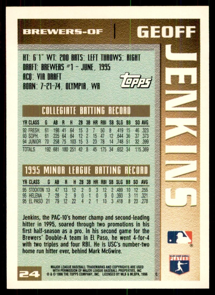 1996 Topps Geoff Jenkins Baseball Card #24 | eBay