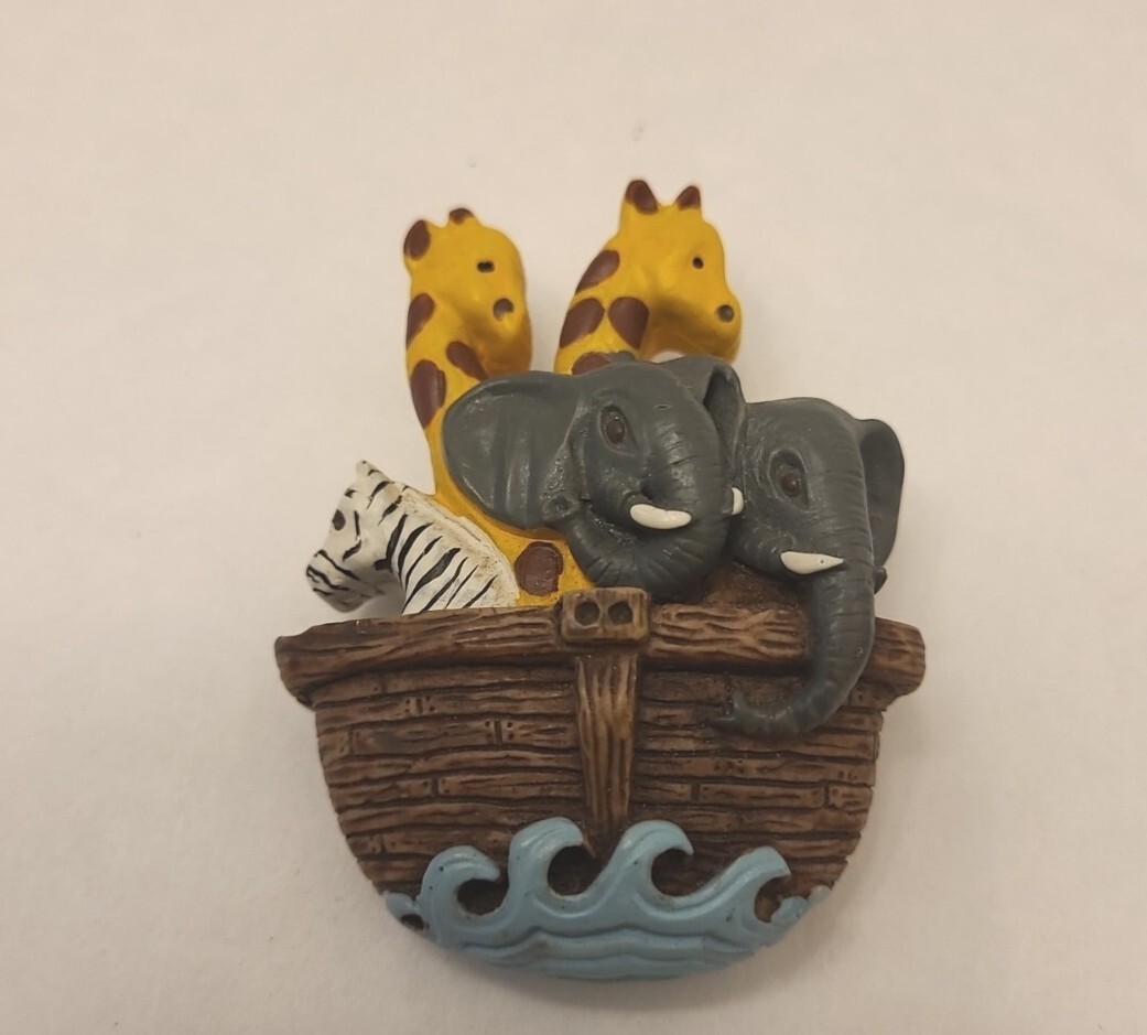 Vintage- Whimsical Colorful Noah's Ark Animal Brooch - Gem