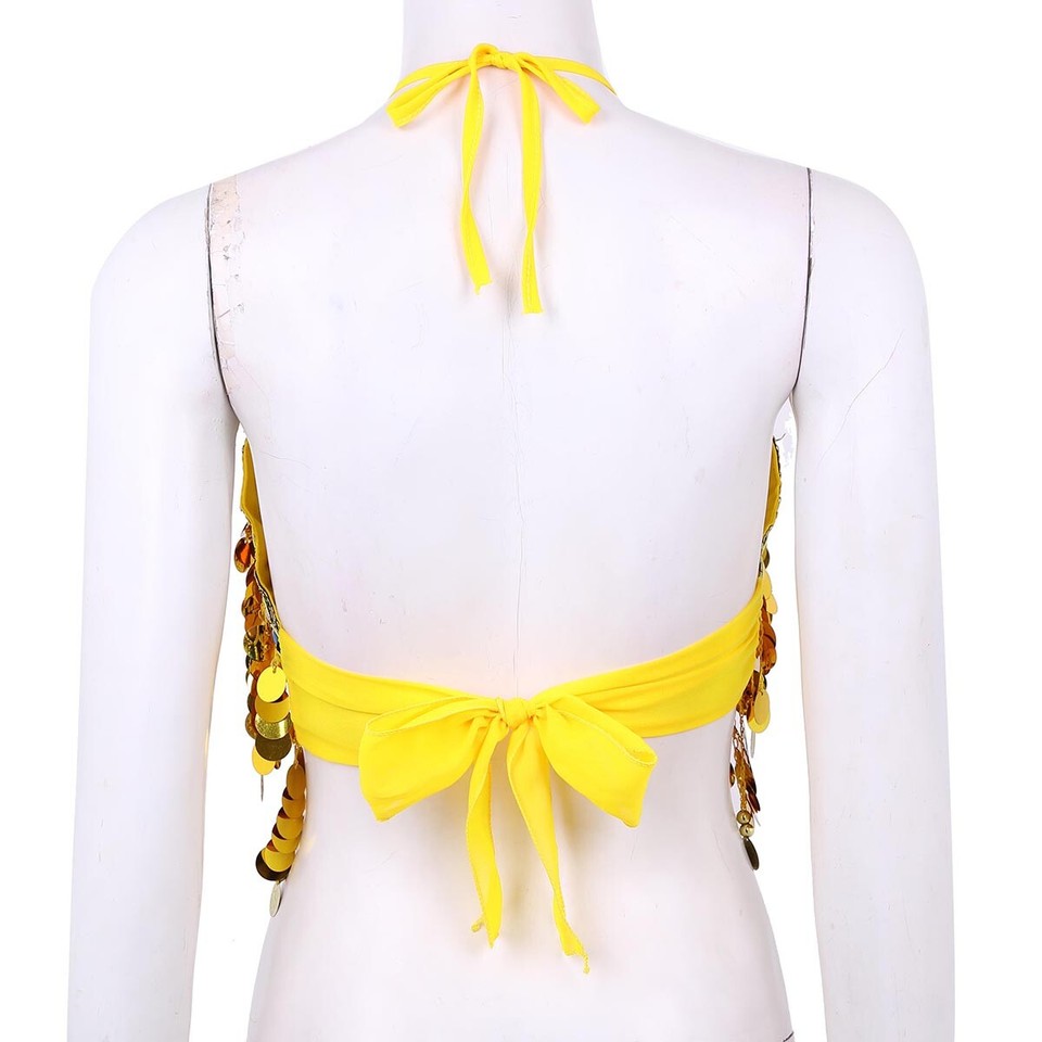 Womens Sequin Halter Salsa Belly Dance Bra Tops Party Club Wear Costume ...