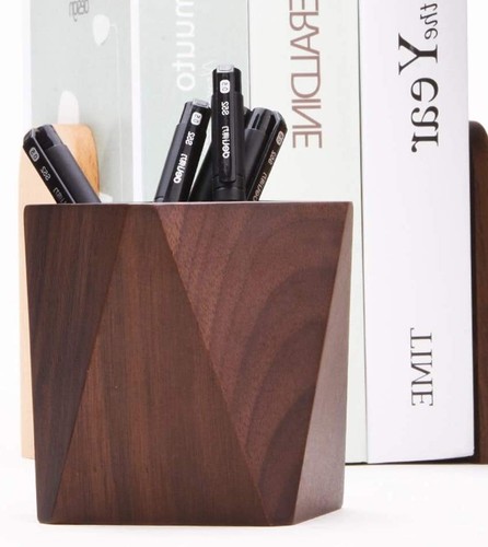 Geometric Desk Stationery Organizer Solid Wood Walnut Pen Pencil Pen ...